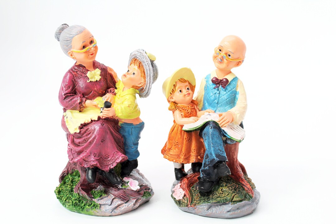 Senior Grandma Grandpa Grandchild Woman Man Pair Figurine - Etsy