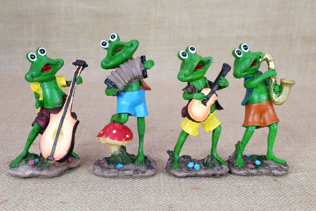 Frog Figurines Green Musical Set Band Toad, Collectible Musician Band ...