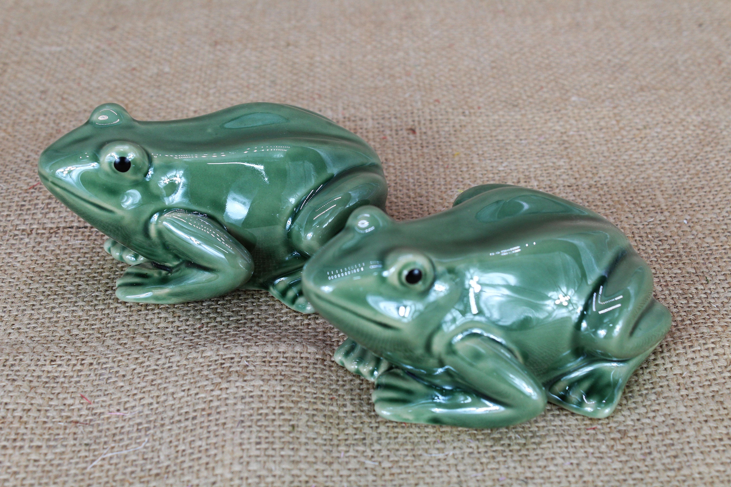 Green Ceramic Frog Statue Set: Home Garden Decor Vintage Figurine Toad ...