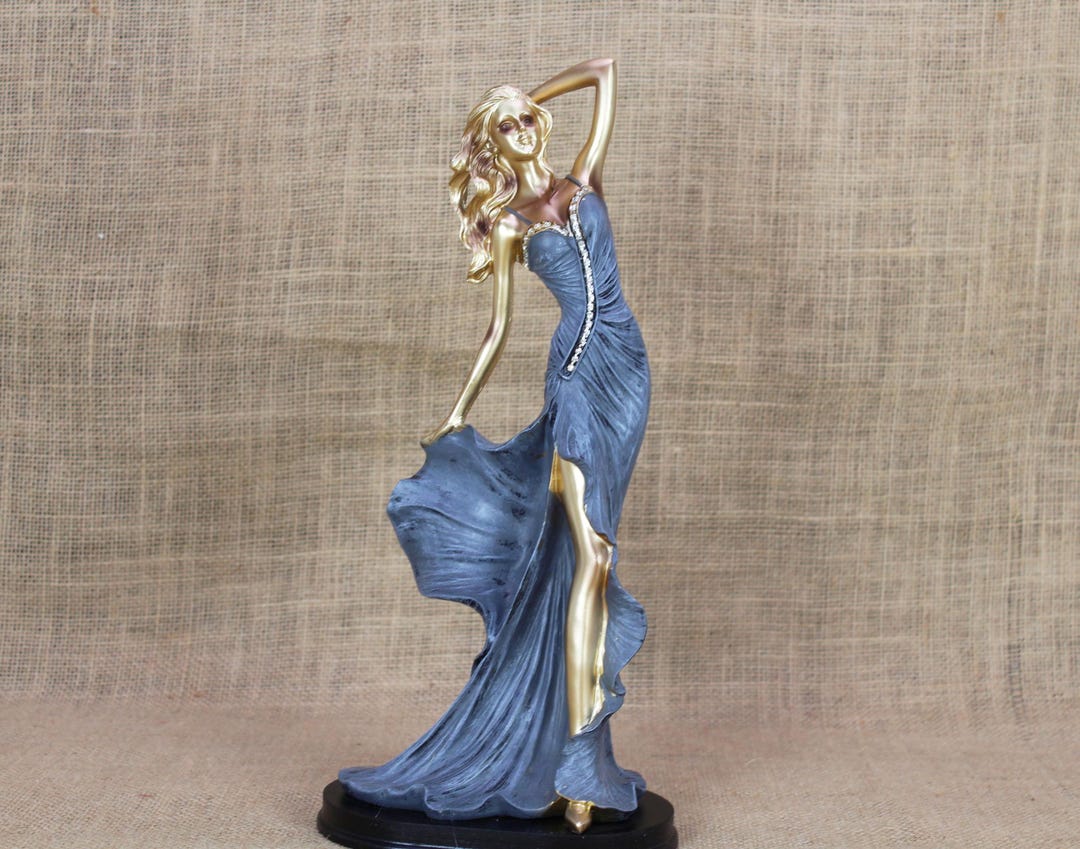 Lady in Blue Dress, Resin Figurine/ Statue Vintage Decorative Woman ...
