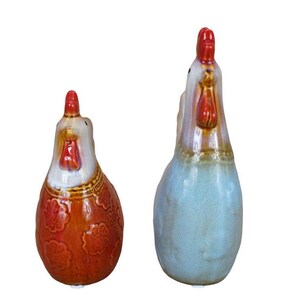 Ceramic Chicken Figurine Set Handmade: Farmhouse Rooster Decor - Etsy