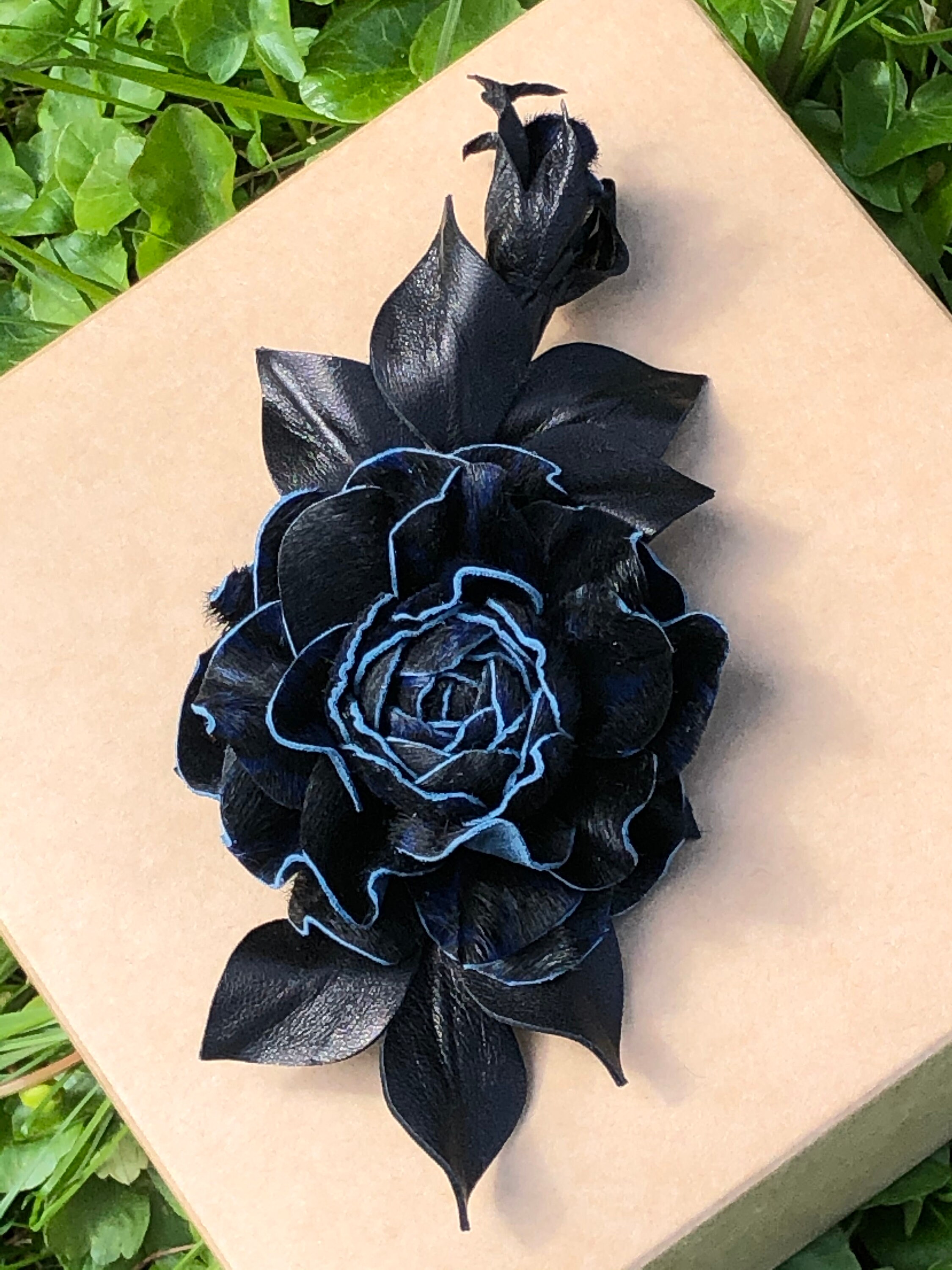 Deep Blue Rose Brooch Leather Flower Floral Brooch. Corsage - Etsy