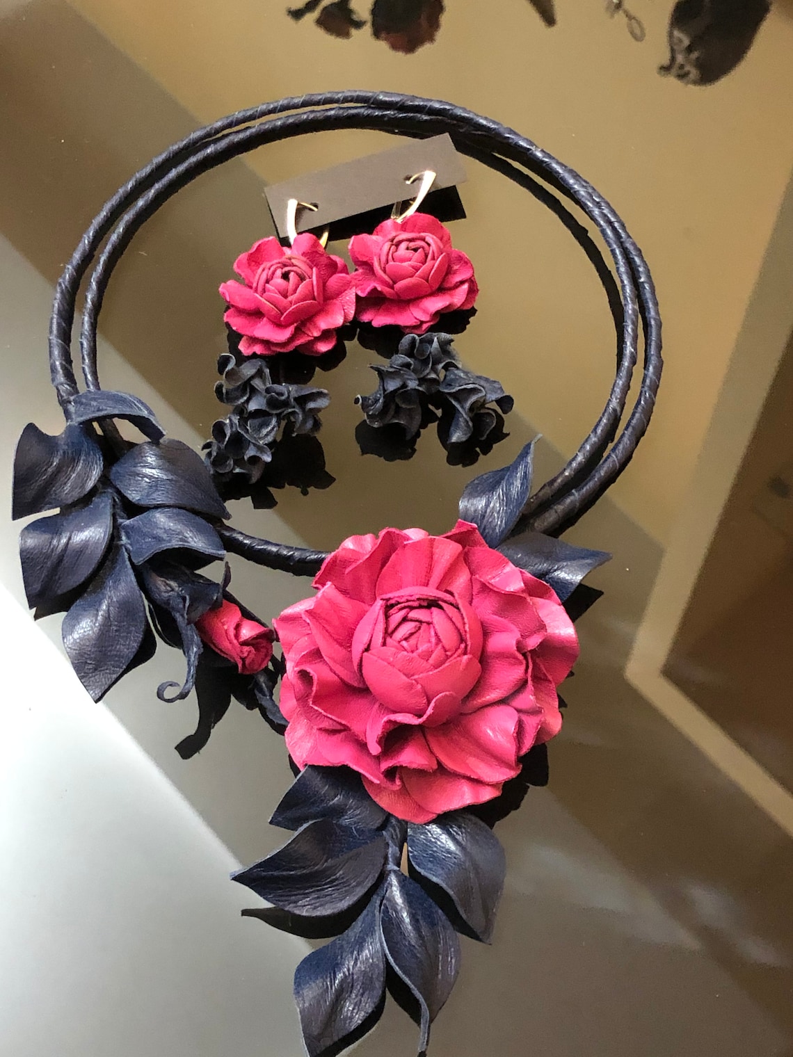 Pink Rose Necklace and Earnings Jewellery Set for Women - Etsy