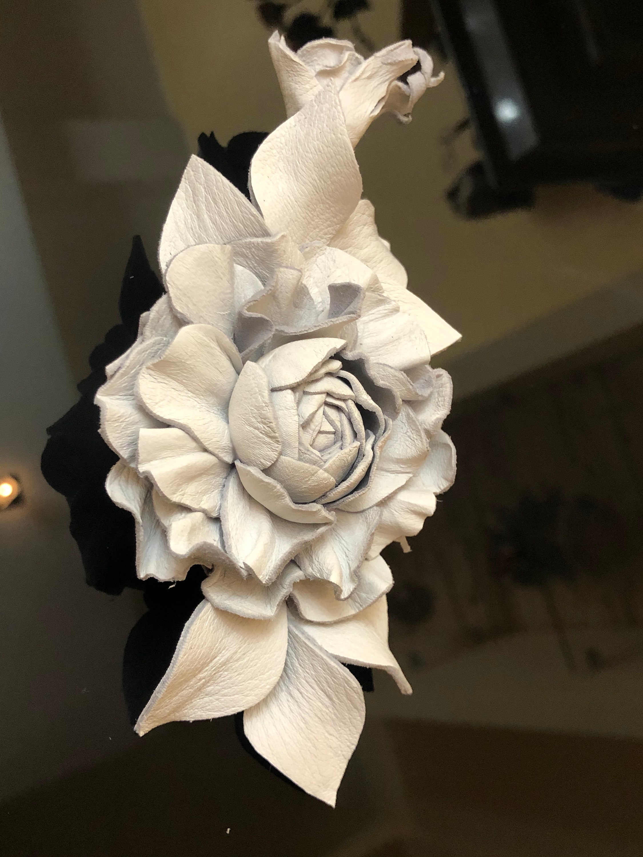 White Rose Brooch, Femme Jewellery, White Leather Rose Flower Brooch ...