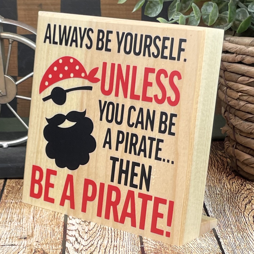 Pirate Themed Wood Block Sign, Gift for Adult and Kids, Desktop Decor ...