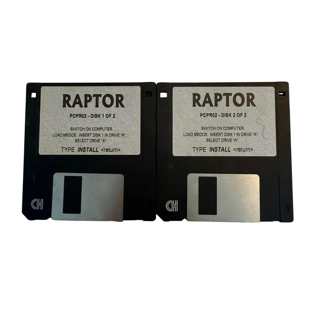 Raptor Vintage PC Game 3.5" Floppy Disk Set (2 Disks) MS-DOS Install ...