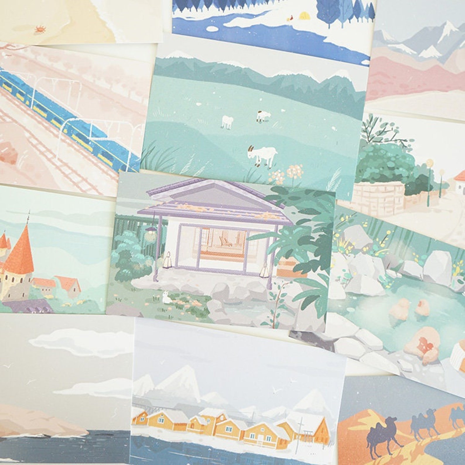 Hand Painted Landscape Postcard Set: Gallery Art (30pc) - Etsy