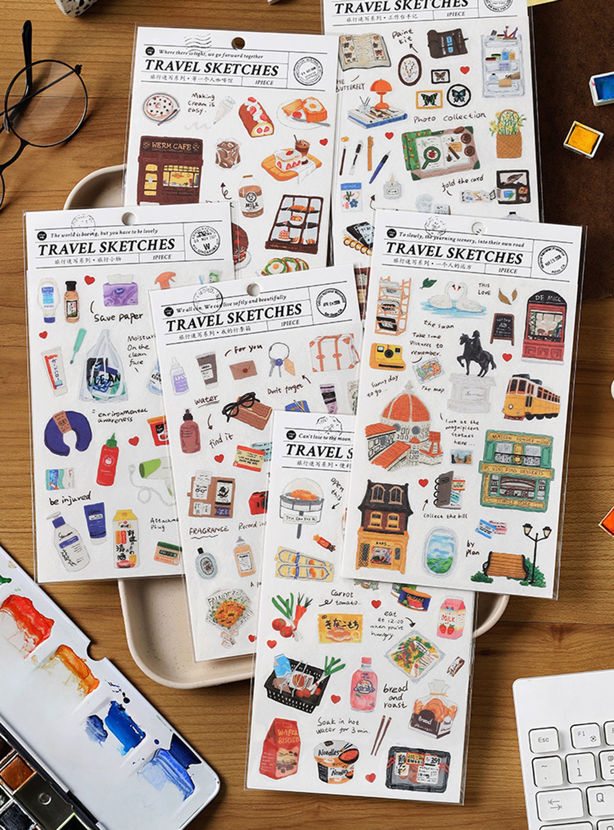 Travel Sketches Stickers Convenience Store Stickers Travel Suitcase ...
