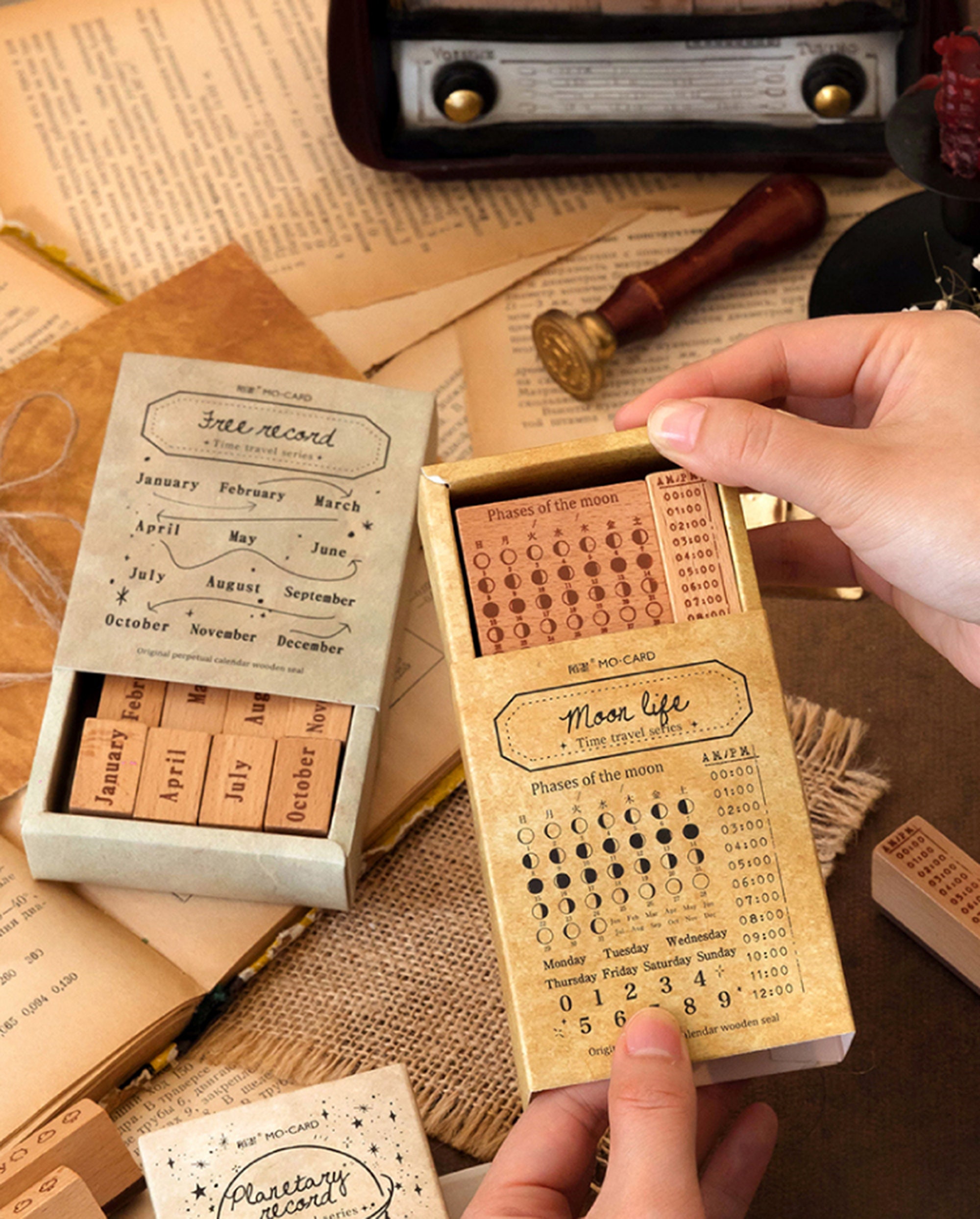 Time Travel Series Stamps Weather Diary Stamps Phase of Moon Wooden ...