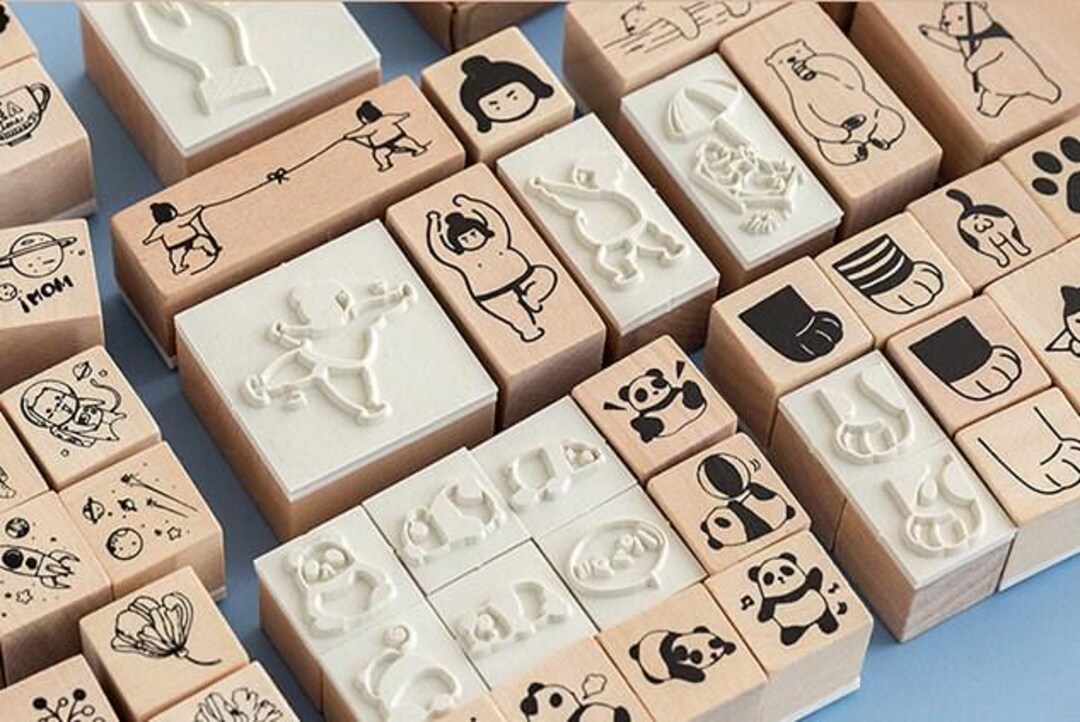 Cute Cartoon Wooden Stamp Set | Japanese Kawaii Rubber Seals - Etsy