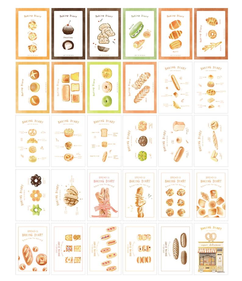 Baking Diary Postcards Collection: Bakery Bread Cards Set (30pc) - Etsy