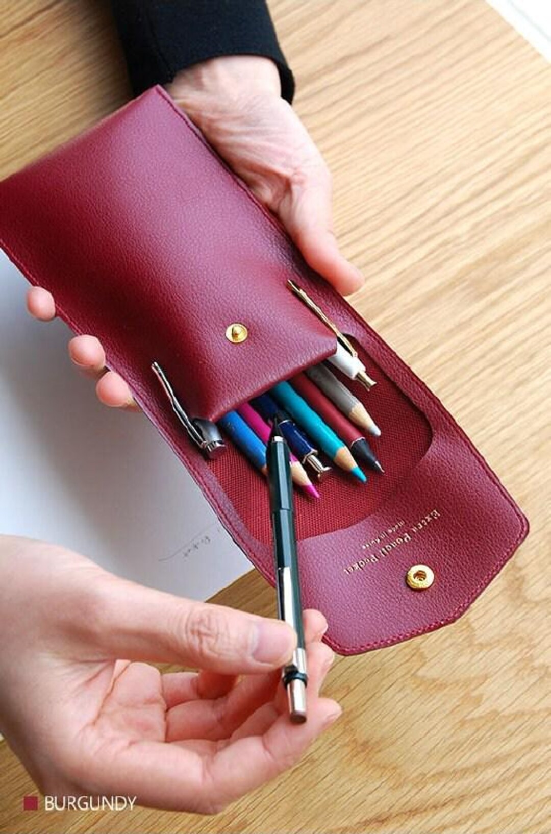 Extra Pocket Pencil Case - 6 Colors | Leather Pencil Case With Snap ...