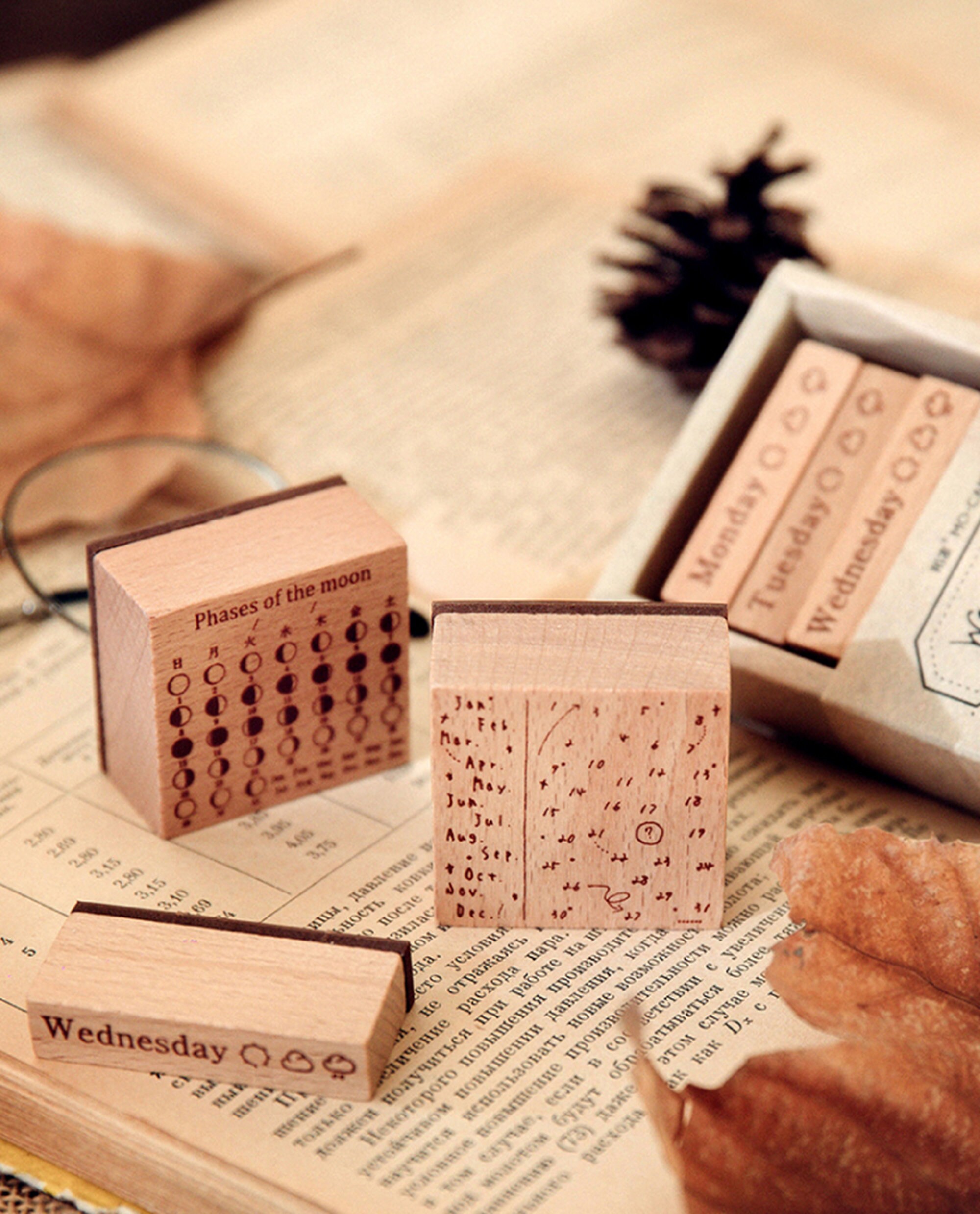 Time Travel Series Stamps Weather Diary Stamps Phase of Moon Wooden ...