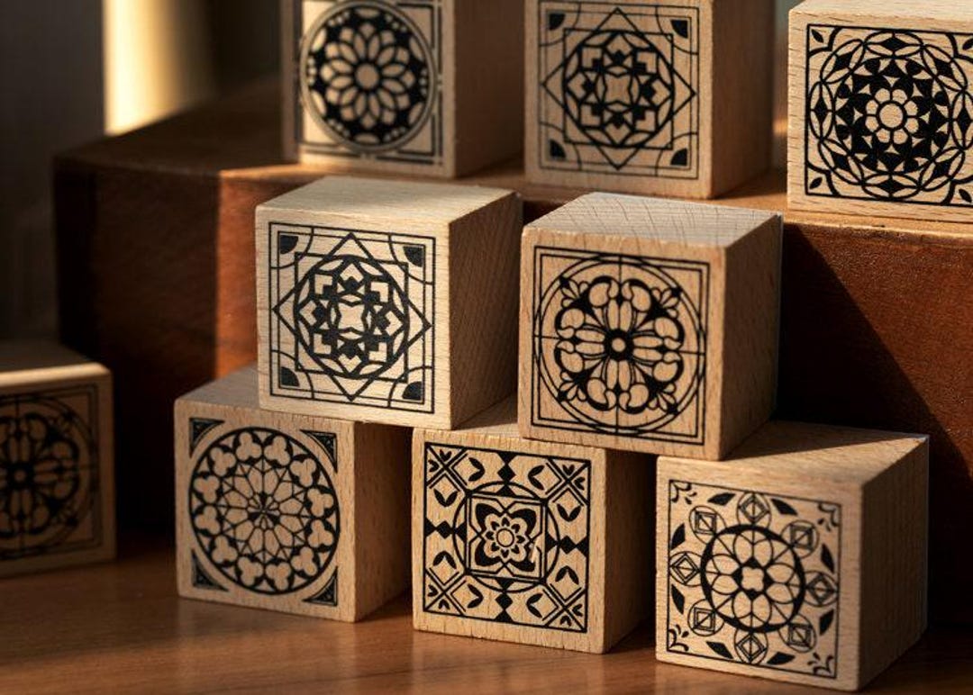 Tile Pattern Stamp Collection | Tile Stamp Icon | Vintage Tile Wooden ...