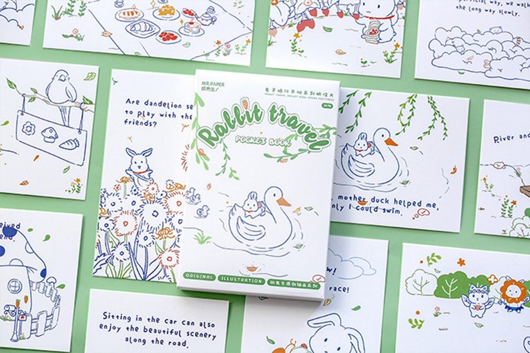 Travelling Rabbit Postcards Collection (30pc) | Puppy Post Cards Set ...