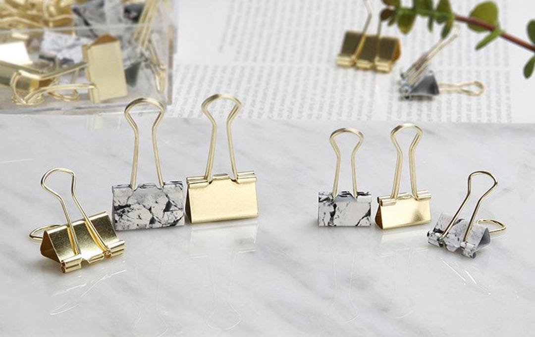 Marble Gold Bulldog Clips Golden Binder Clips Set | Gold Binder Clip ...