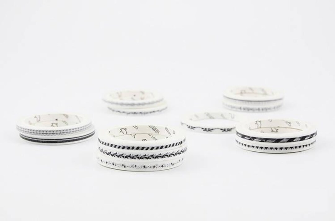 Black & White Border Washi Tape Collection: Slim Pattern Masking Tape ...