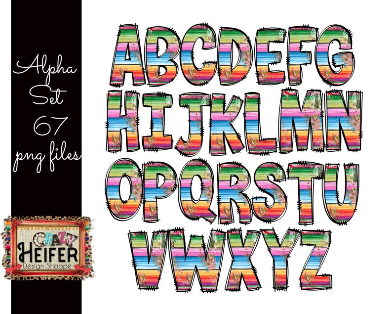 Serape Letters Southwestern Alphabet Doodle Alpha Set Dye Sublimation ...