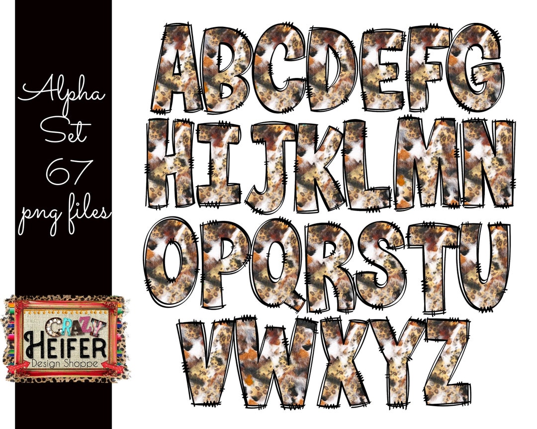 Cowhide Cheetah Letters Western Alphabet Doodle Alpha Set Dye ...