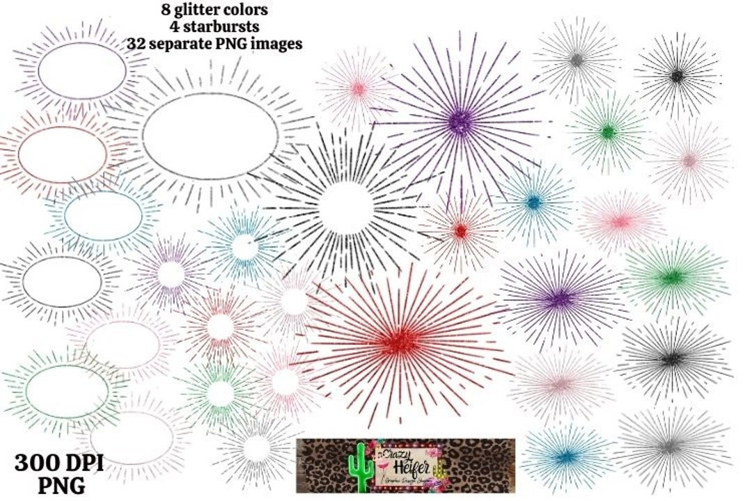 Starburst Bundle Glitter 32 Separate PNG Dye Sublimation Design Digital ...