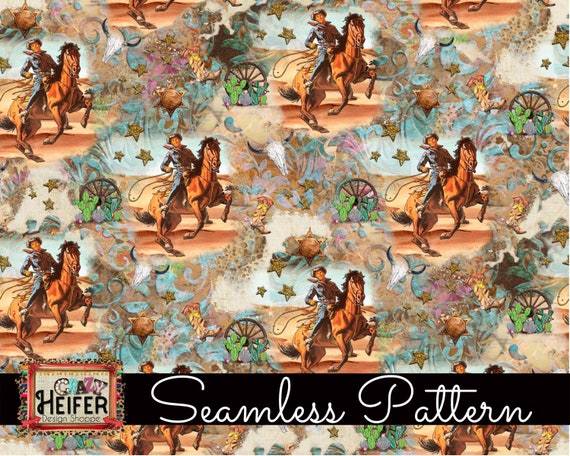Seamless Pattern Vintage Retro Western Southwestern Cowboy - Etsy
