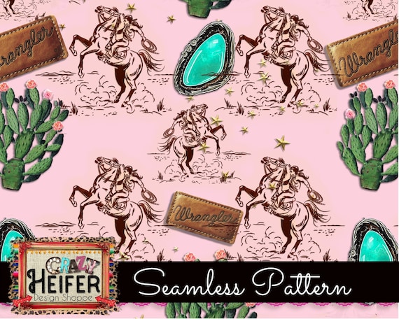 Seamless Pattern Vintage Retro Western Southwestern Cowboy - Etsy