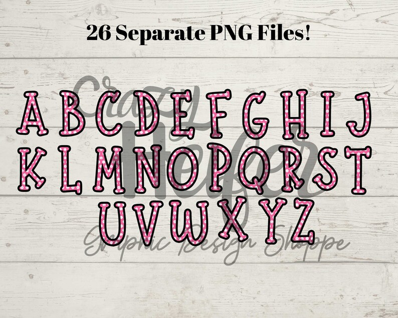 Doodle Letters Pink Polka Dot Separate File Alpha Set Dye - Etsy
