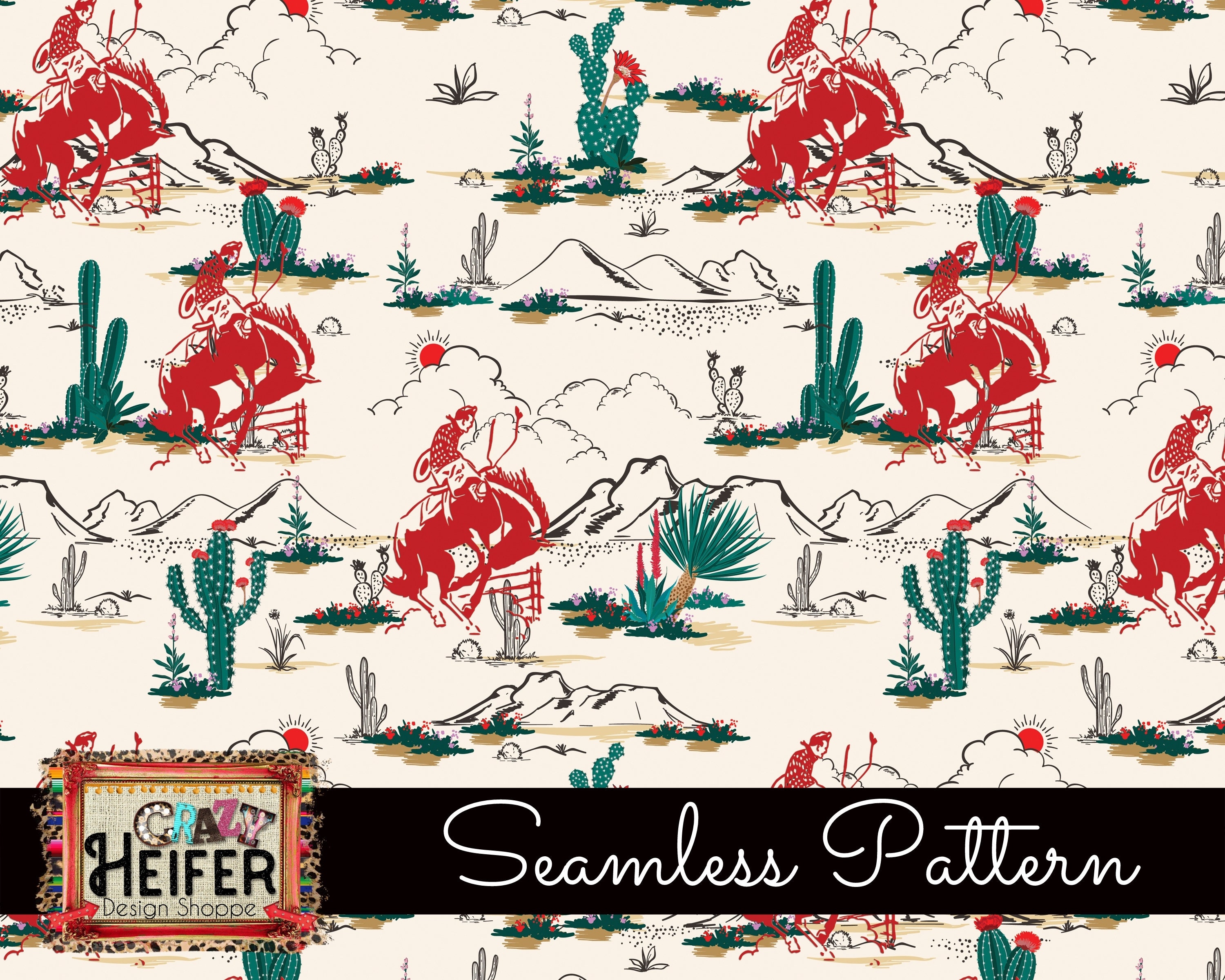 Seamless Pattern Vintage Retro Western Southwestern Cowboy - Etsy