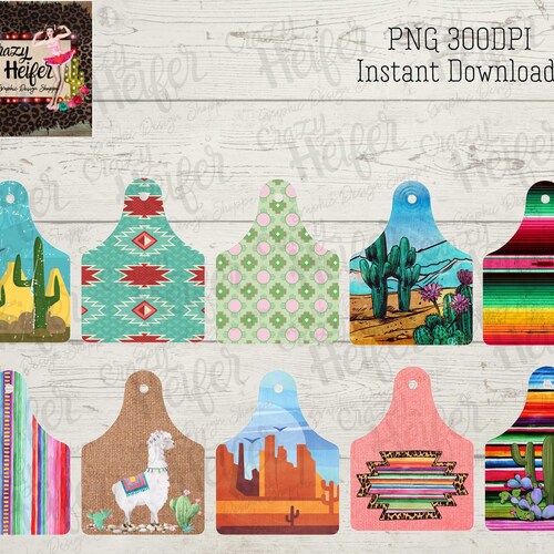 Cow Tag PNG Bundle Cattle Earring Ear Tag Sublimation - Etsy