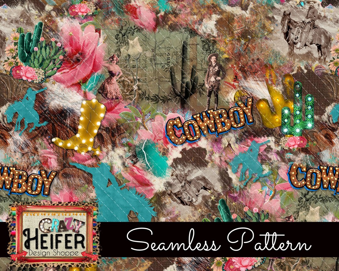 Seamless Pattern Vintage Retro Native Western Southwestern Cowboy ...