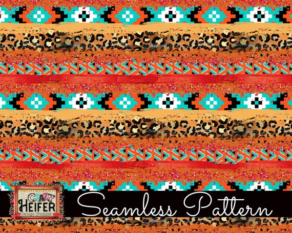Seamless Pattern Aztec Leopard Southwestern Cowboy Cowgirl - Etsy