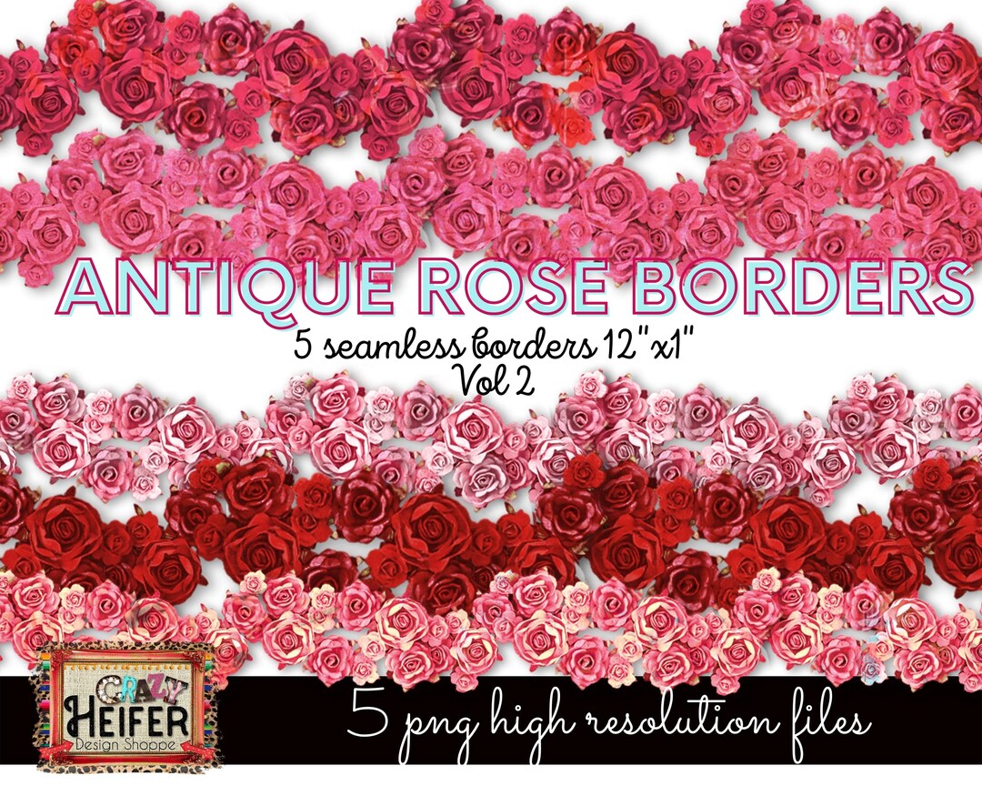 Rose Seamless Border Vintage BOHO DIY Digital Element Bundle Vol 2 Dye ...