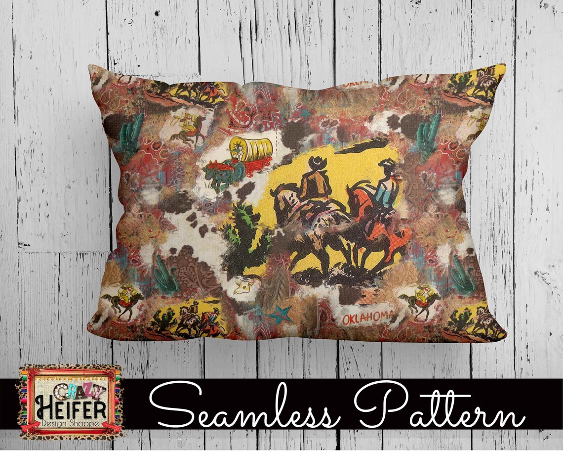Seamless Pattern Vintage Retro Western Cowboy Cowgirl - Etsy