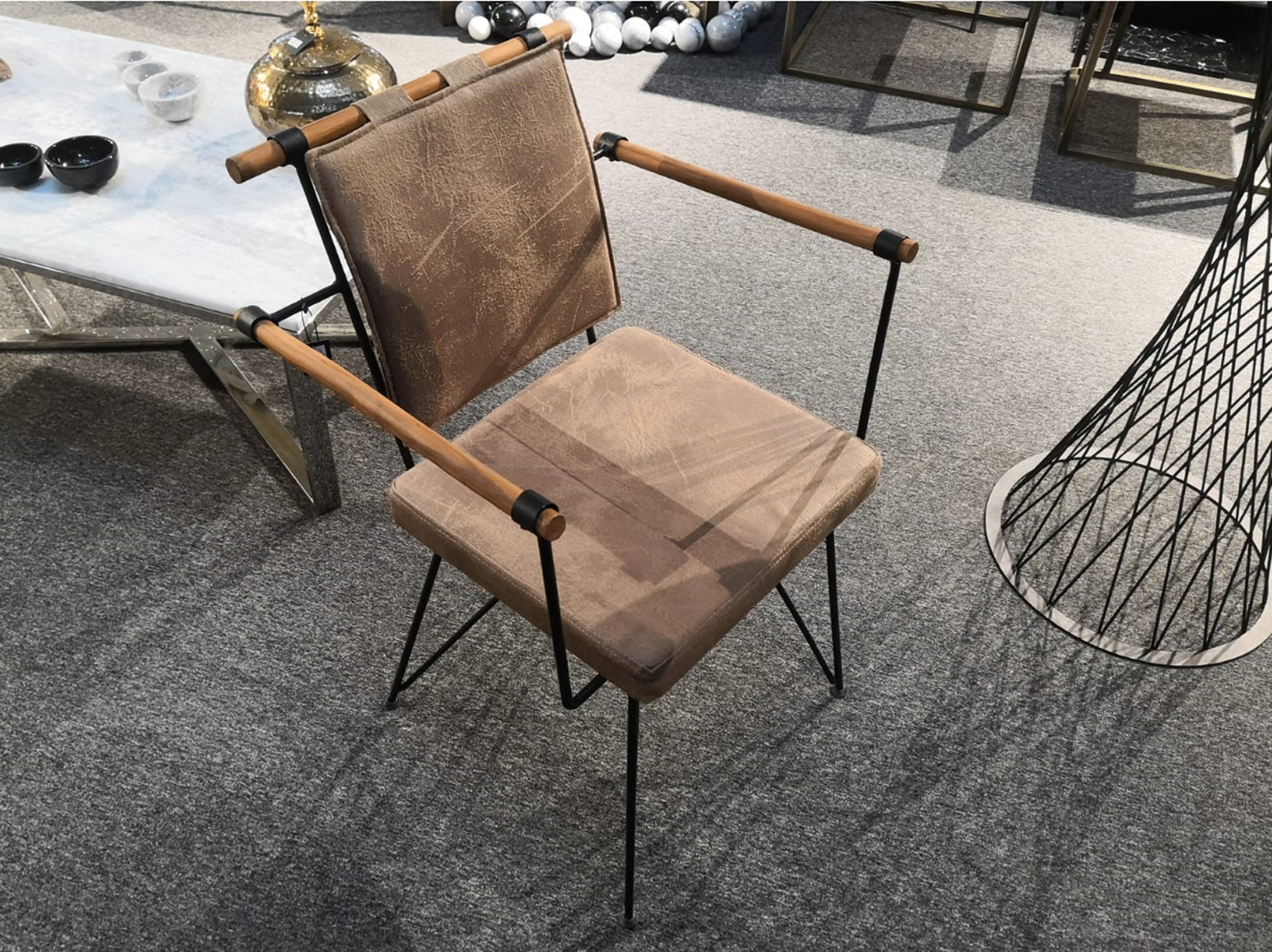 Mid-century Dining Chair Metal Dining Chair With Wooden - Etsy