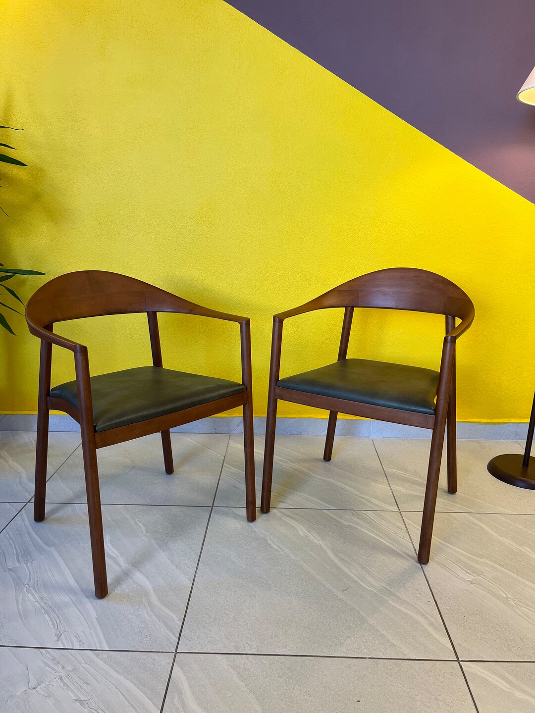 Set of 2 Pieces Ready to Ship Mid-century Modern Chair With Arms Wooden ...