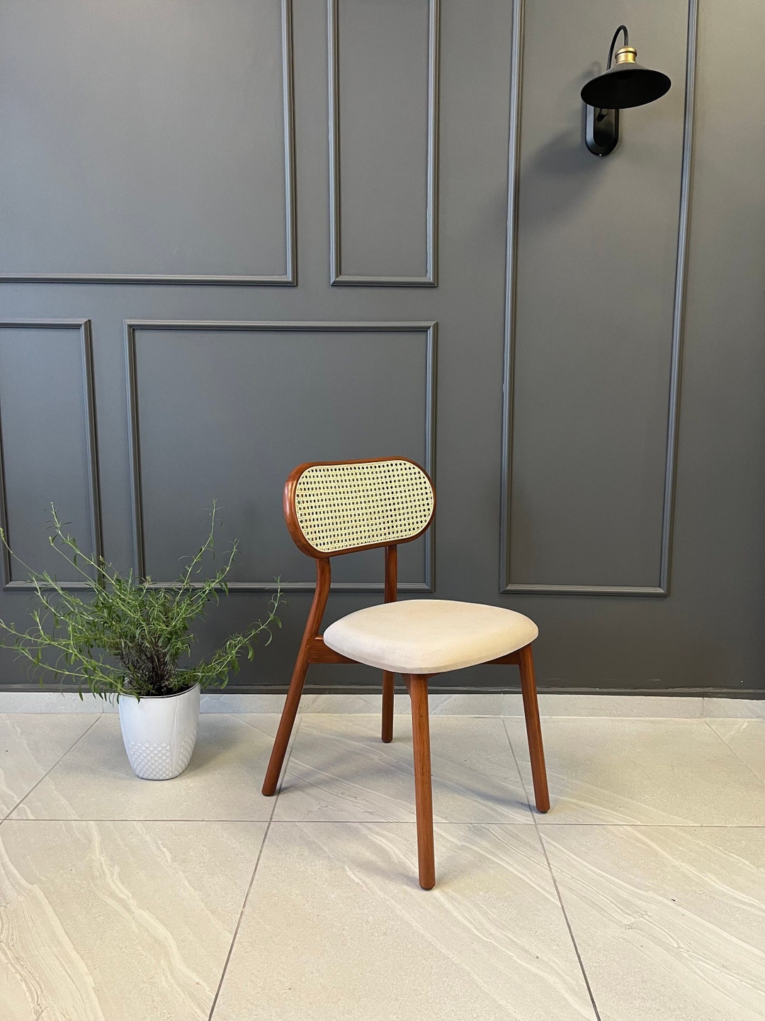 Wooden Rattan Dining Chair Rattan Chair Wooden Legs Living Room Kitchen ...