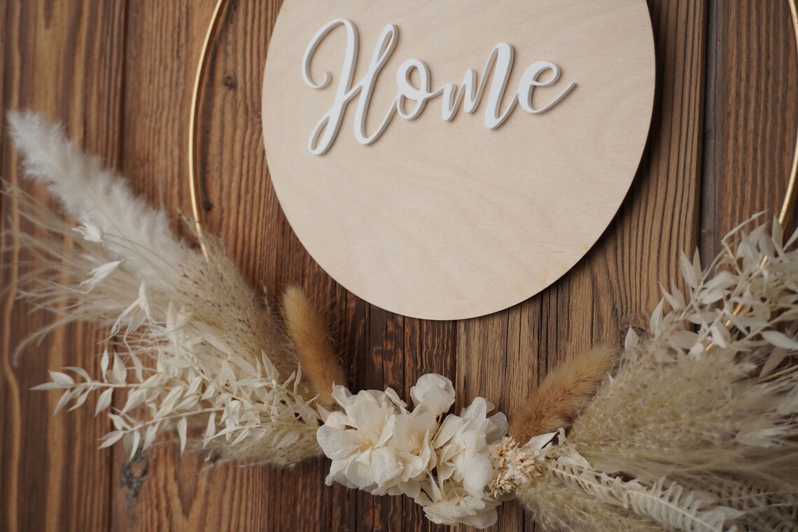 Wooden sign with dried flower wreath I Flowerhoop I flower | Etsy