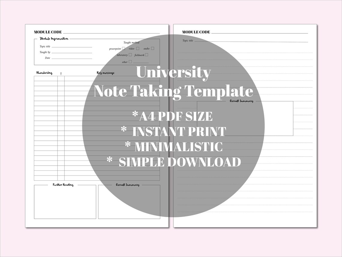 University Note Taking, Note Printable, Planner Printable, Module ...