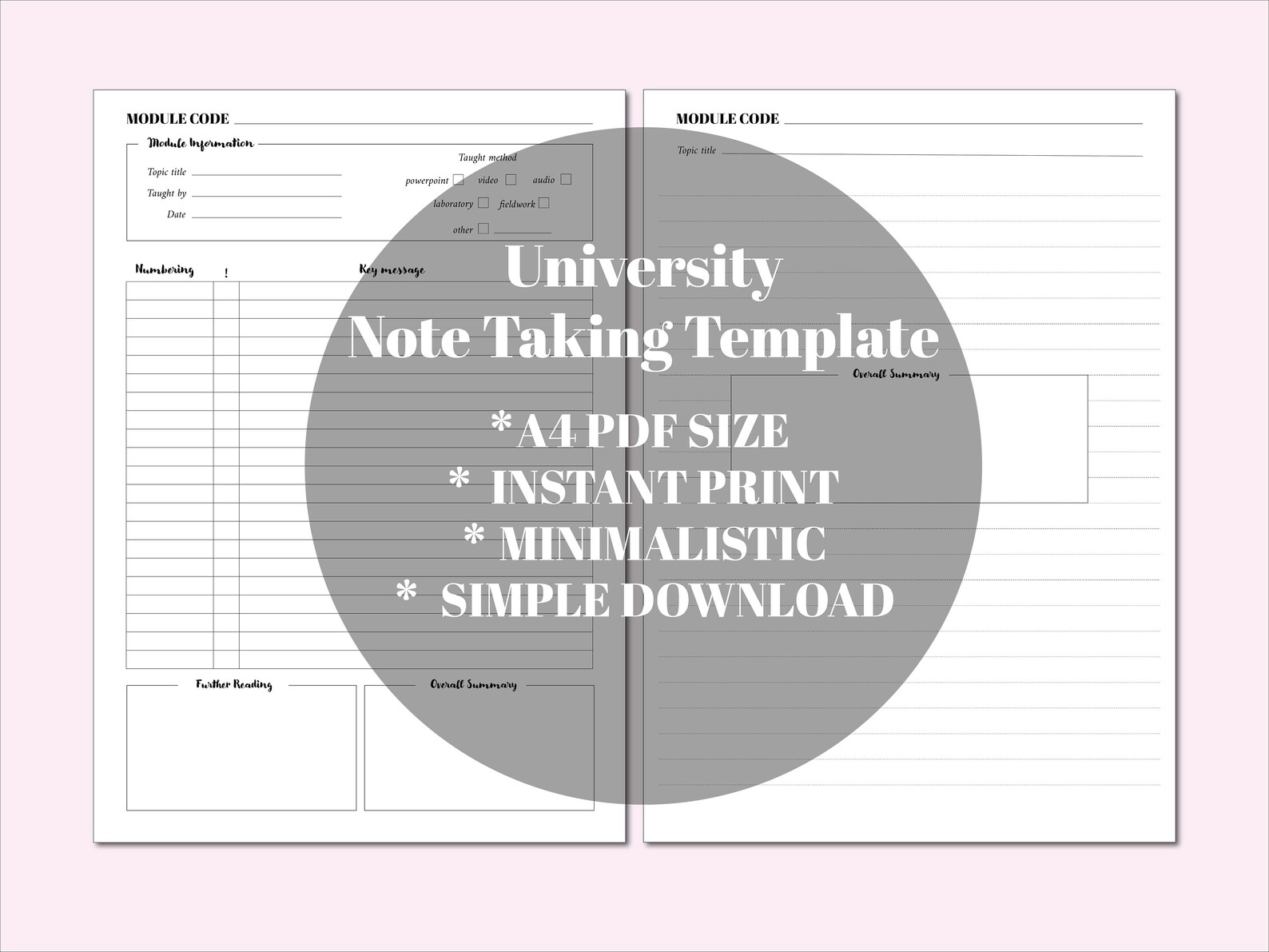 University Note Taking, Note Printable, Planner Printable, Module ...