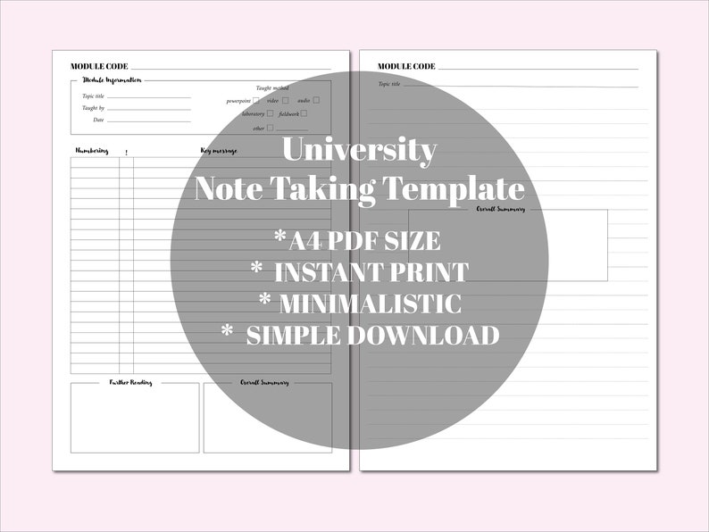 University Note Taking, Note Printable, Planner Printable, Module ...