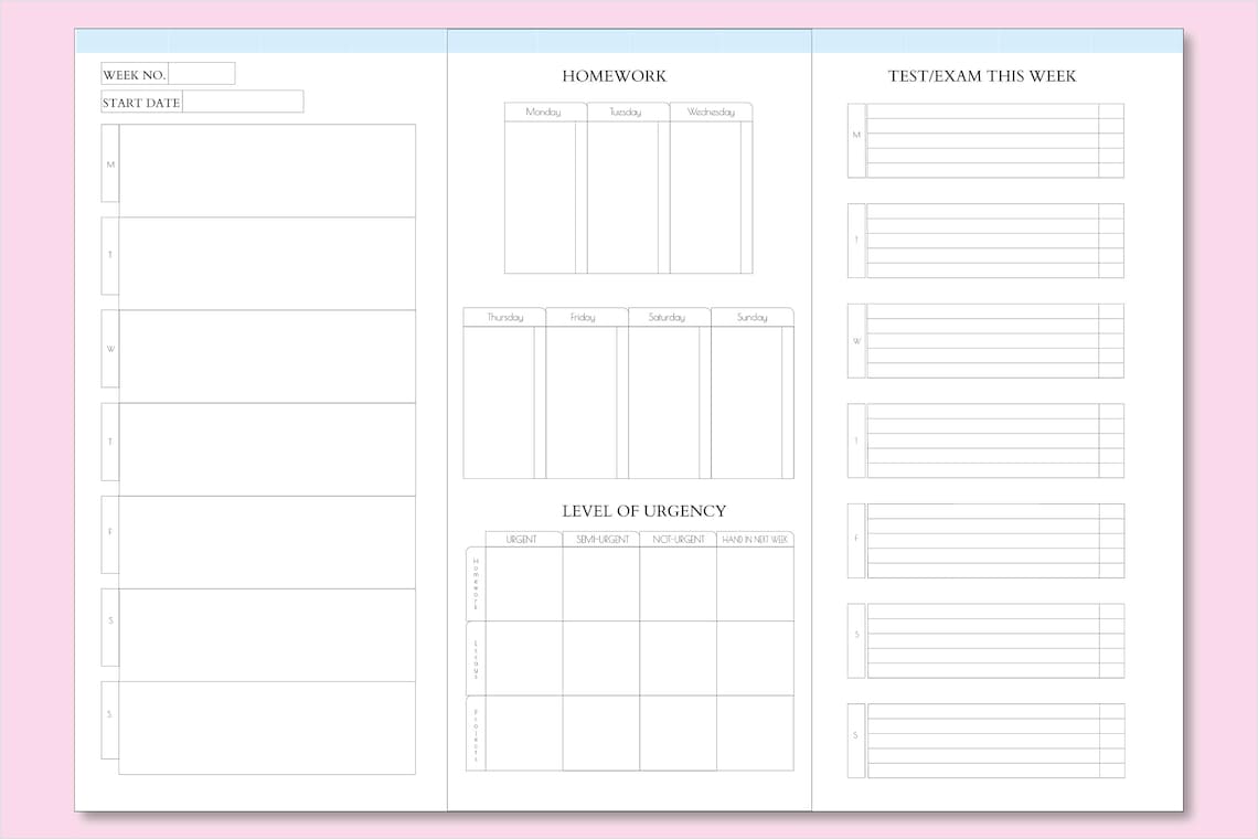 Study Planner, Weekly Planner, Academic Diary, Daily Printable, Study ...