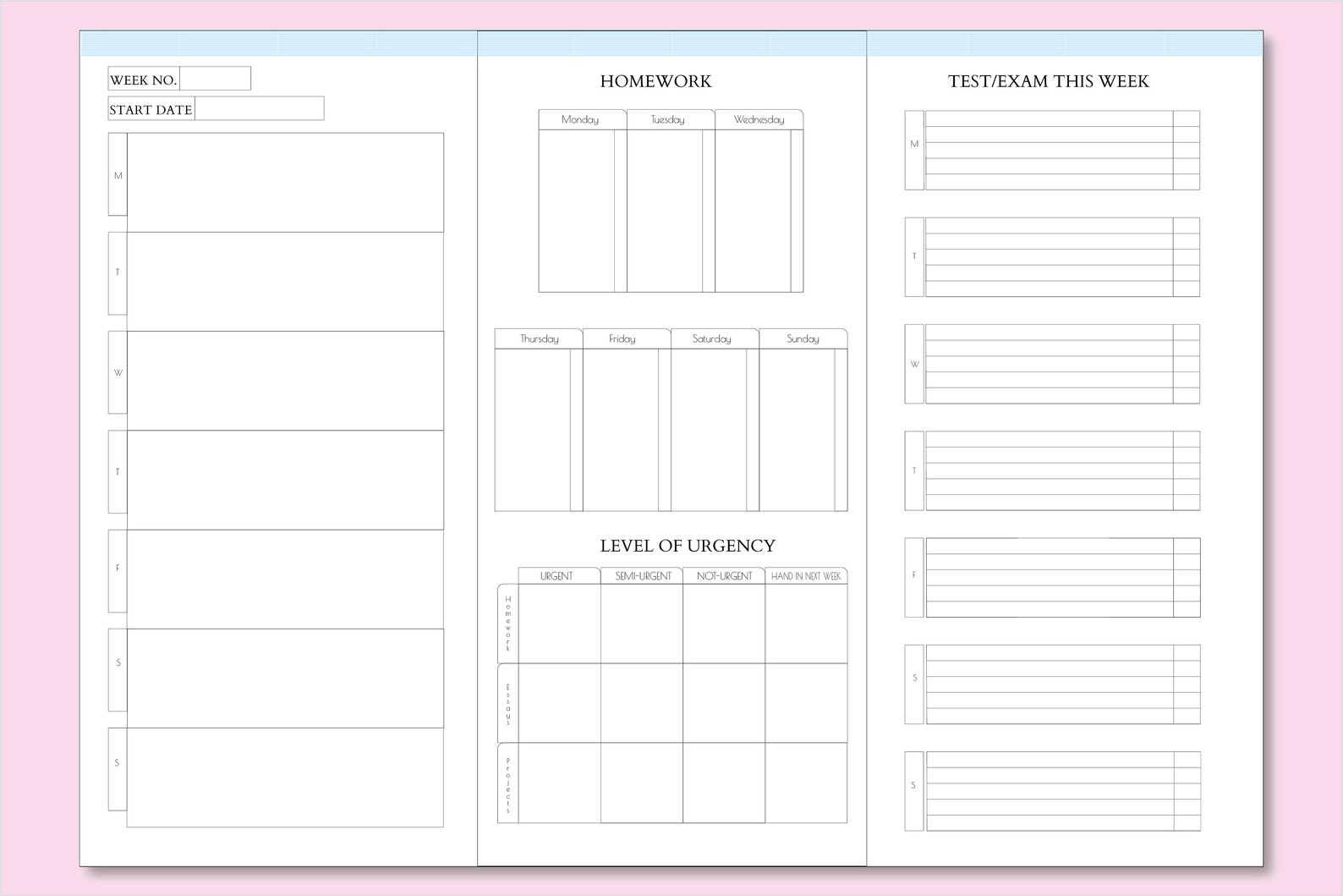 Study Planner, Weekly Planner, Academic Diary, Daily Printable, Study ...