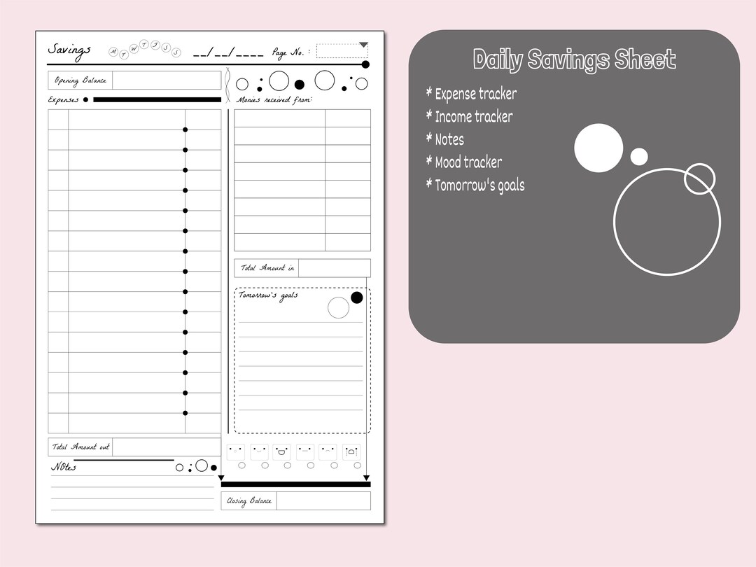 Budget Sheet, Savings Printable, Expense Tracker, Daily Insert, Planner ...