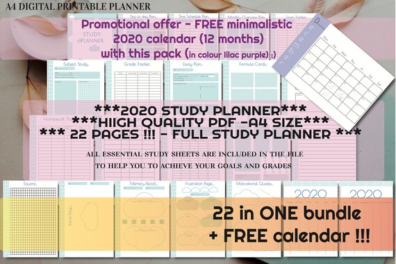 Full set student planner Academic daily study planner | Etsy