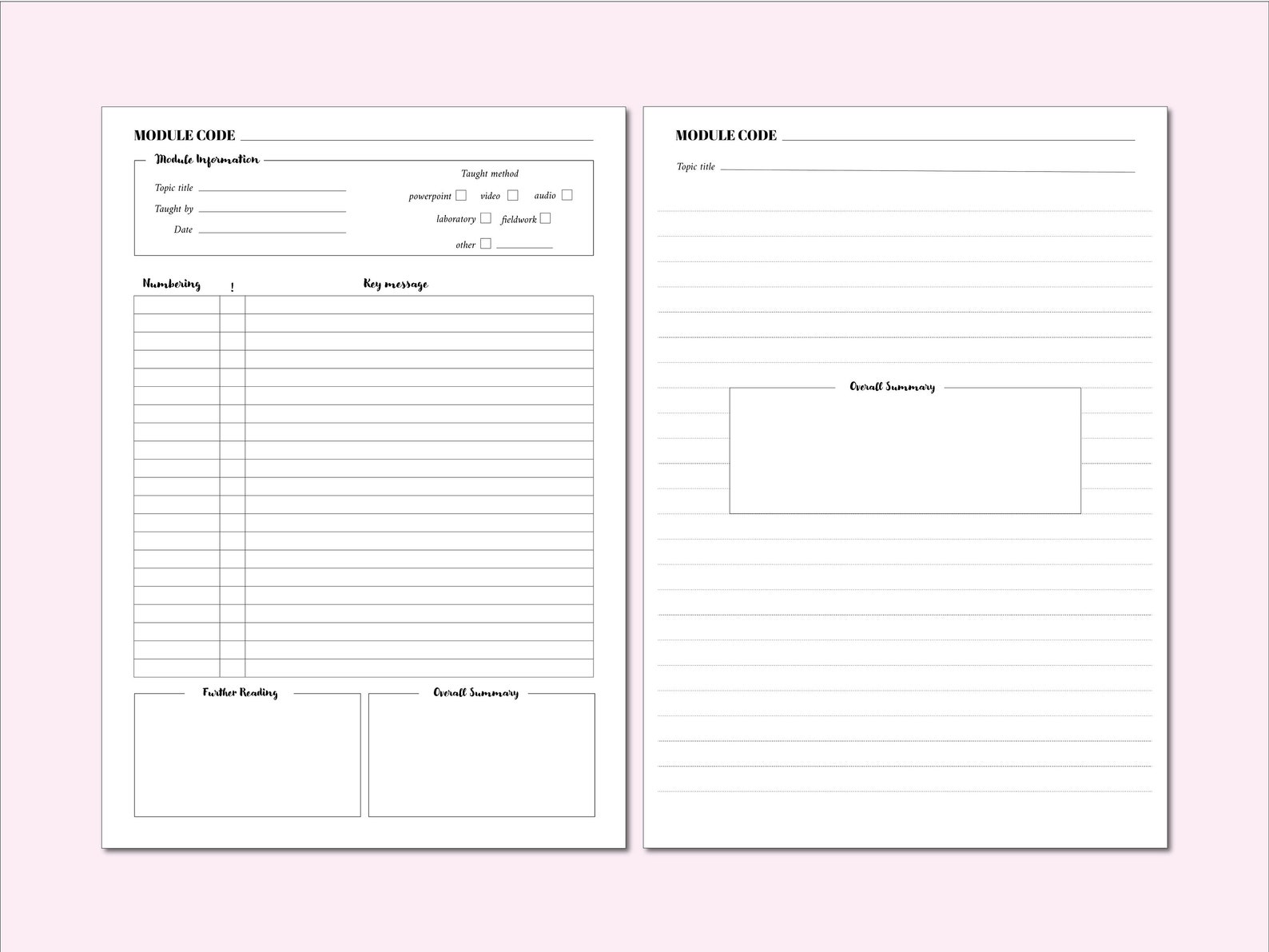 University Note Taking, Note Printable, Planner Printable, Module ...