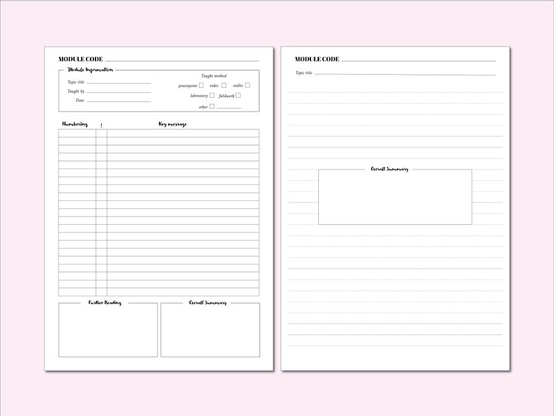 University Note Taking, Note Printable, Planner Printable, Module ...