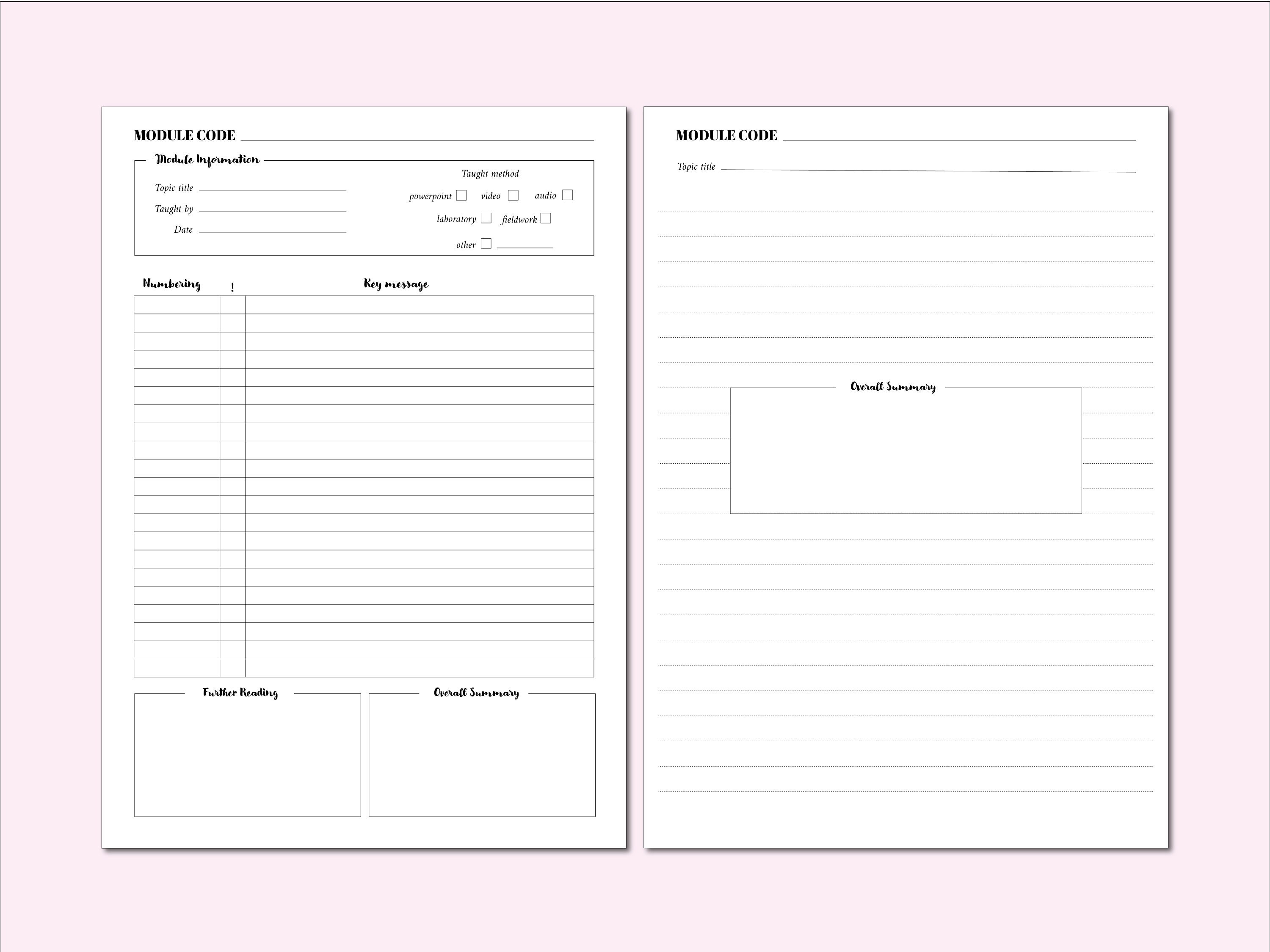 University Note Taking, Note Printable, Planner Printable, Module ...