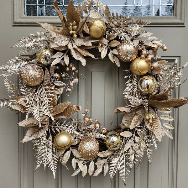 Gold Holiday Wreath - Etsy