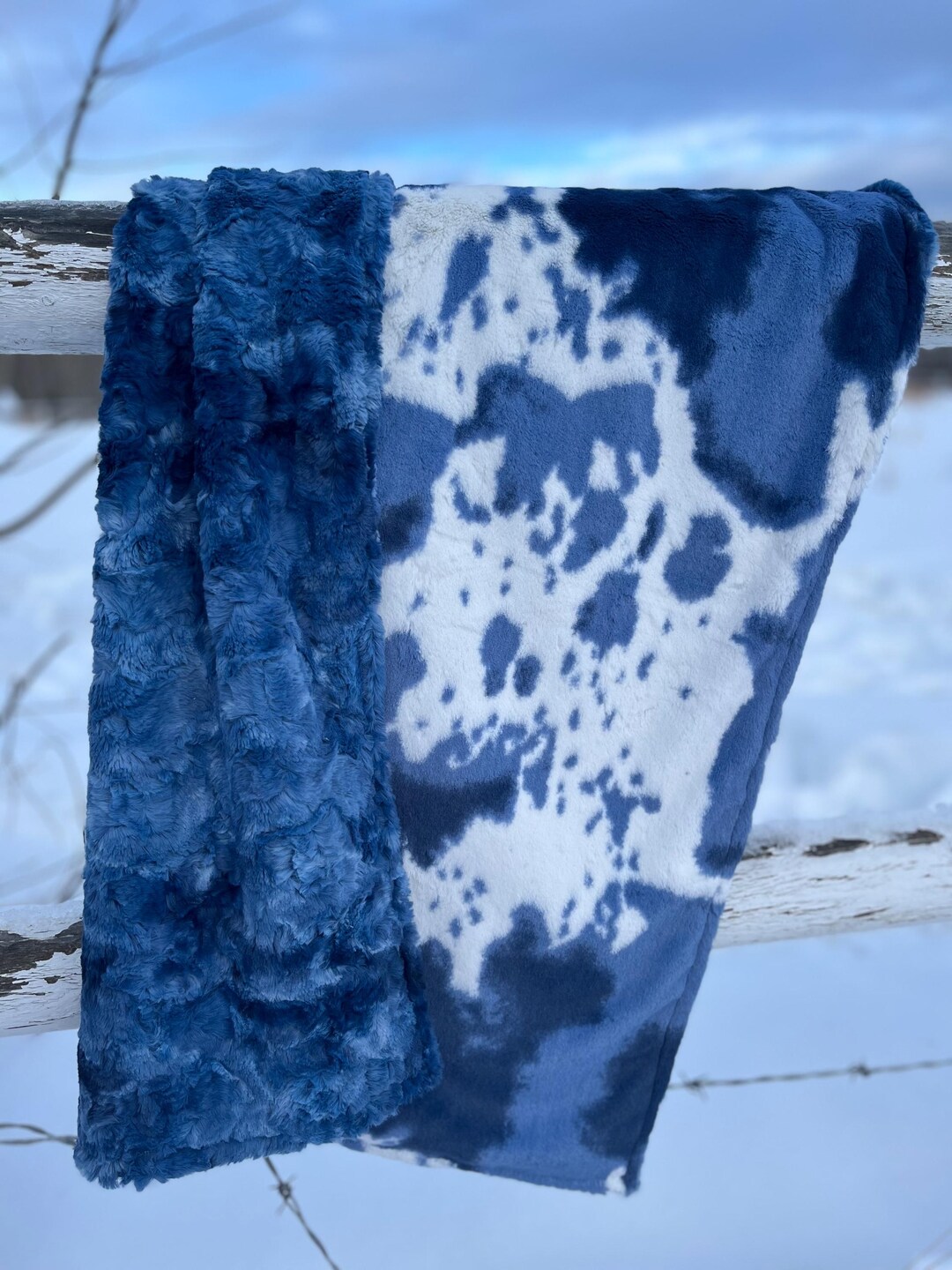 Blue Cowhide Minky Baby Blankie - Etsy
