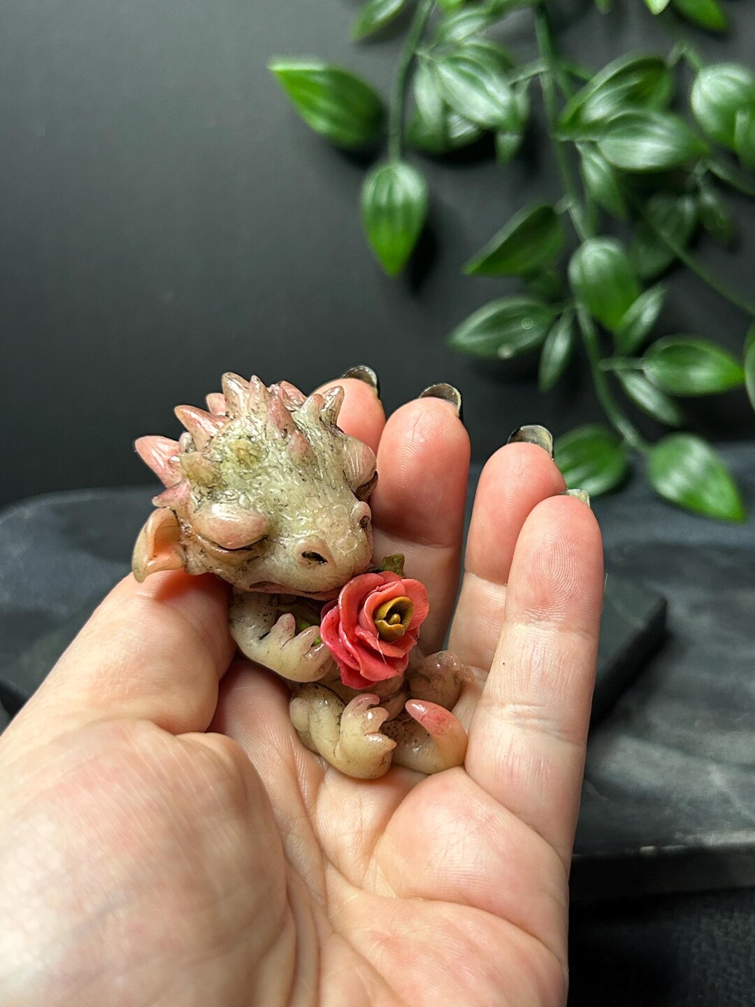 Forest Flower Baby Dragon With Its Nest, OOAK Fantasy Creature, Fimo ...